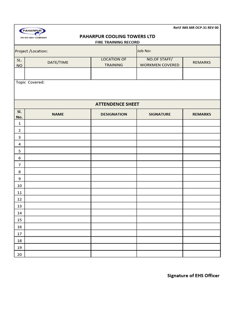 IMS-31 Fire Training Record | PDF
