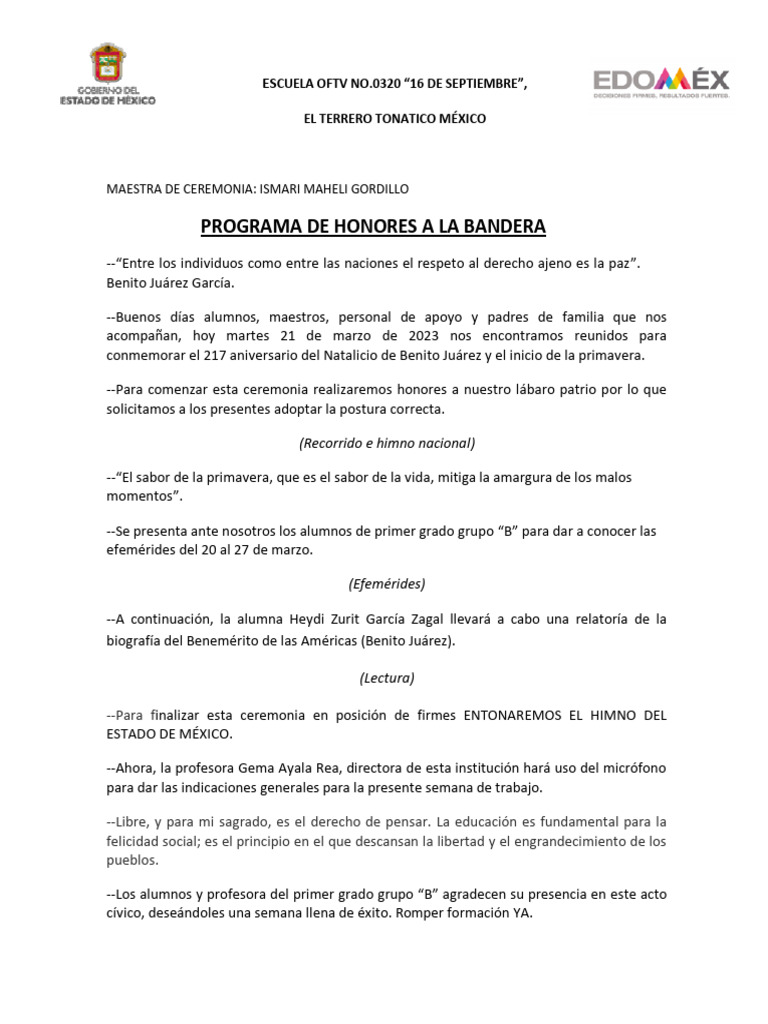 Programa de Honores A La Bandera | PDF