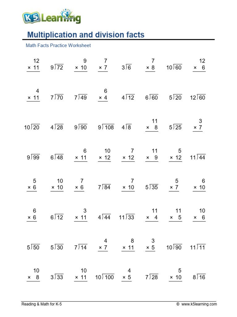 Multiplication Division Facts D | PDF