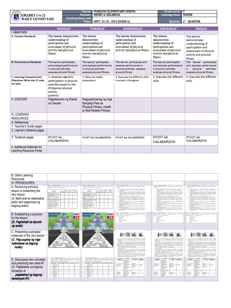 DLL Mapeh-5 Q1 W5 | PDF