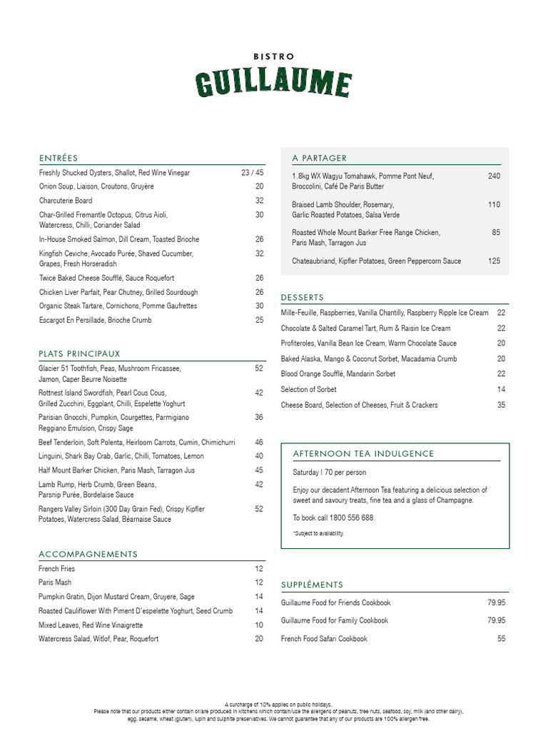 Crown-Perth-Restaurants-Bistro-Guillaume-Main-Menu | PDF | Sauce | Salad