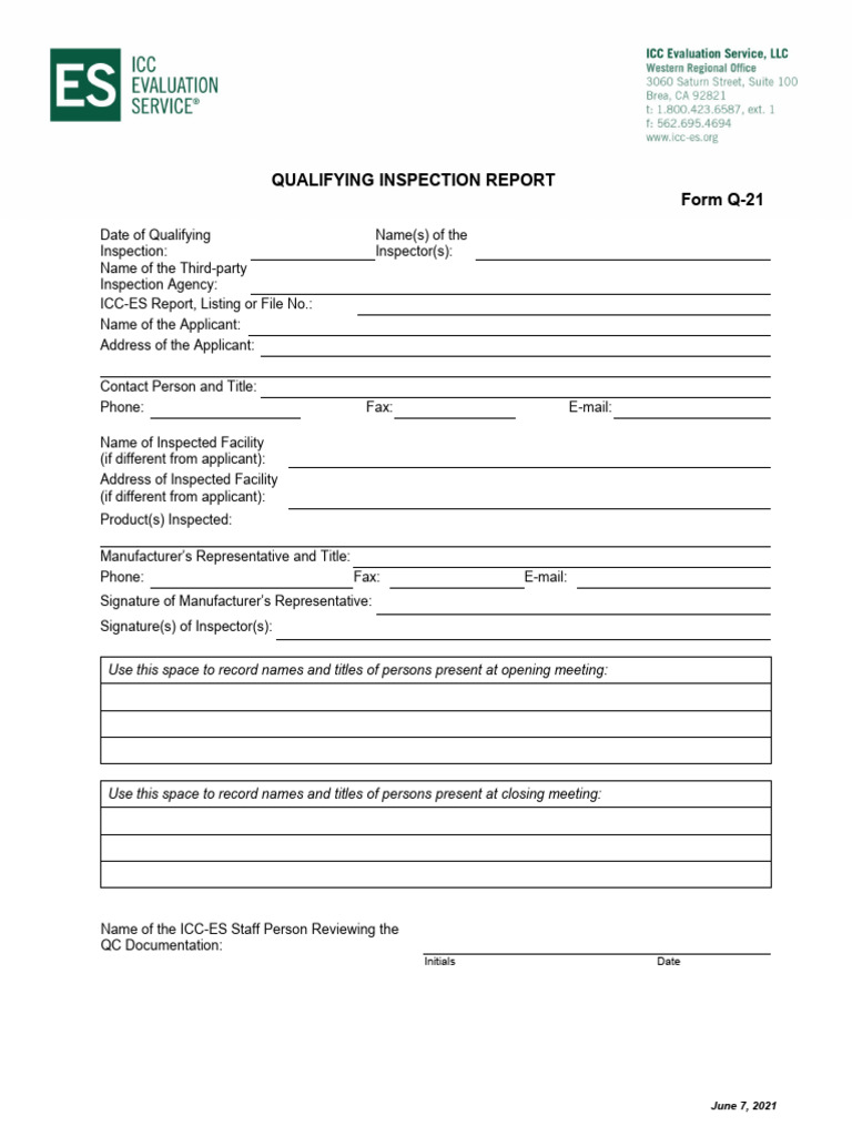 Q-21 Qualifying Inspection Form | PDF | Calibration | Quality ...