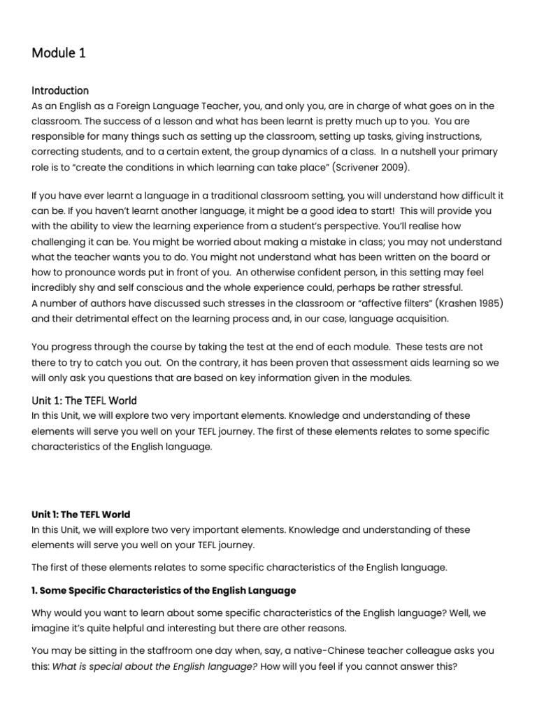 Tefl Notes Module 1 | PDF | English Language | Second Language