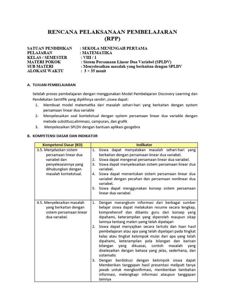 Perangkat Pembelajaran SPLDV | PDF