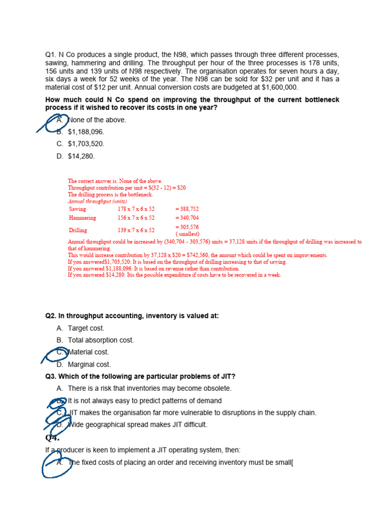 N Co Throughput Analysis and JIT Challenges | PDF | Inventory | Lean ...