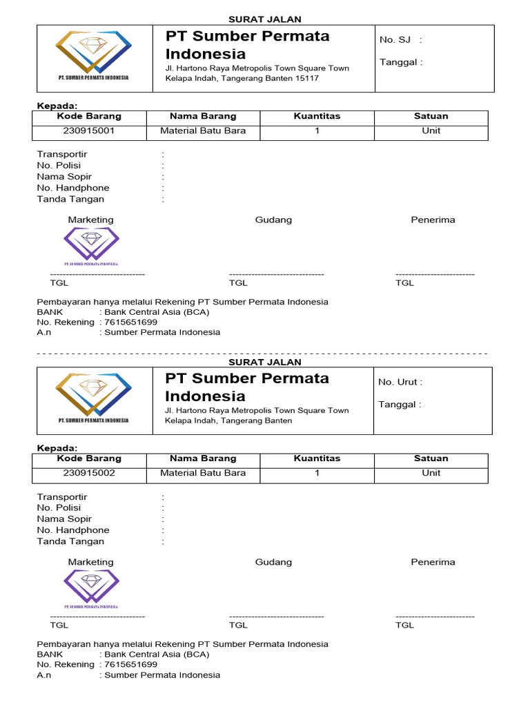 Surat Jalan PT Sumber Permata | PDF