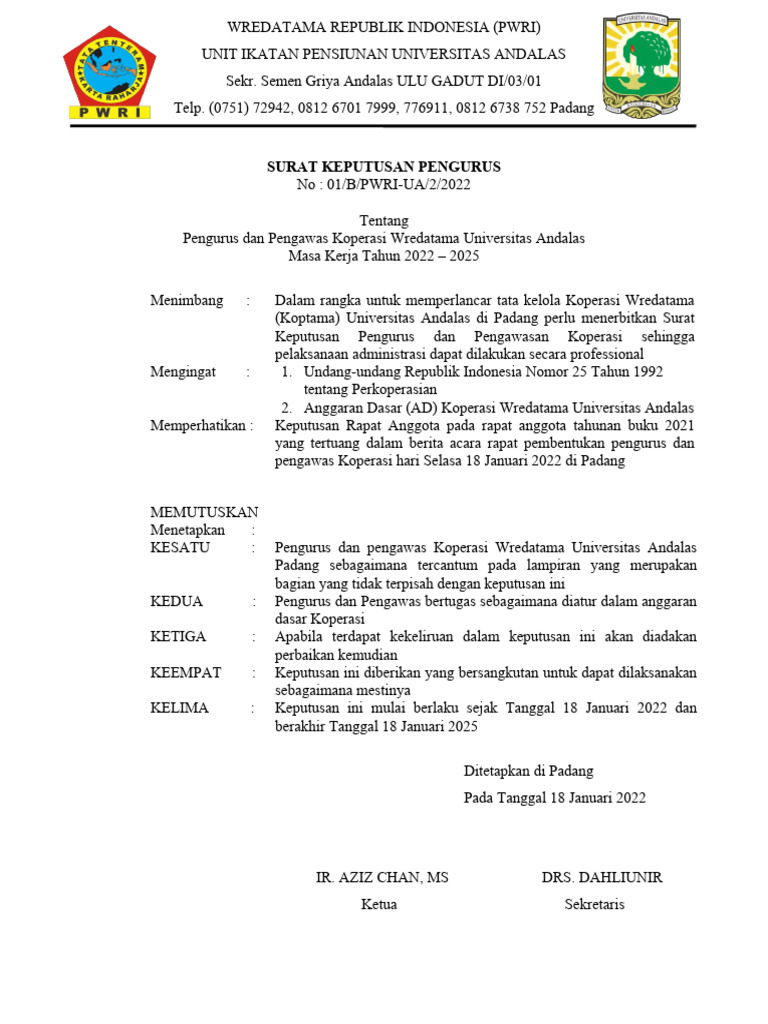Surat Keputusan Pengurus | PDF | Karier & Perkembangan
