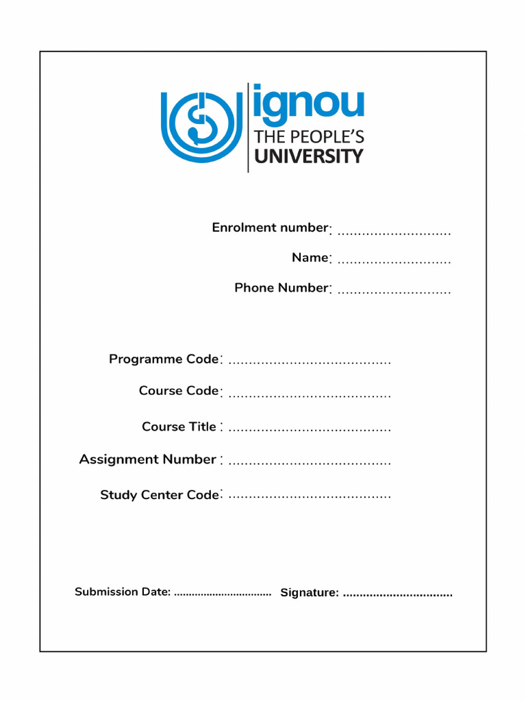 Ignou Assignment Front Page PDF | PDF