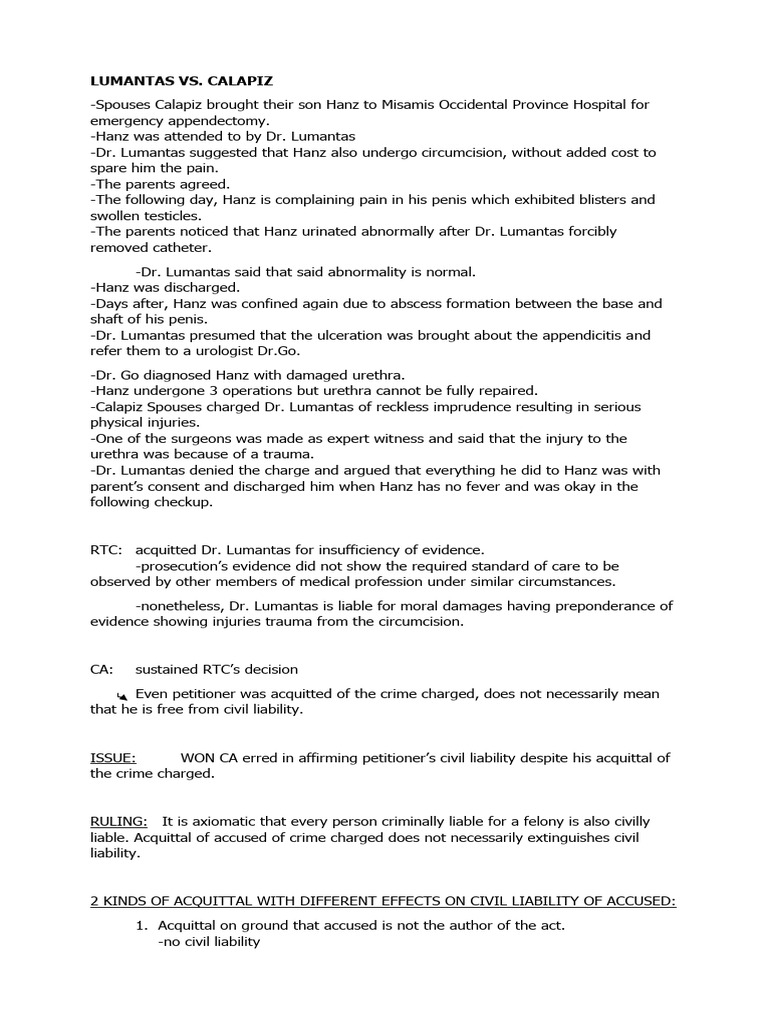 Lumantas VS Calapiz | Download Free PDF | Acquittal | Legal Liability