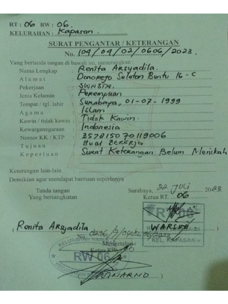 Surat Pengantar RT:RW | PDF