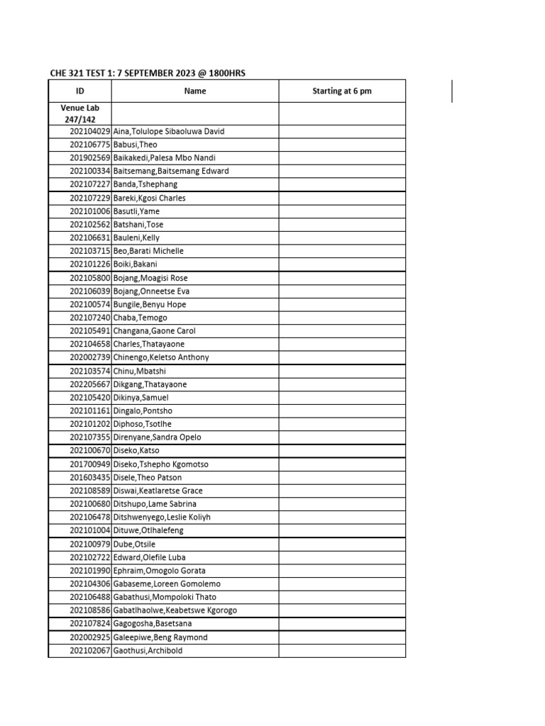 Che 321 Test 1 - Venue Allocation | PDF | Lifestyle | Cooking, Food & Wine