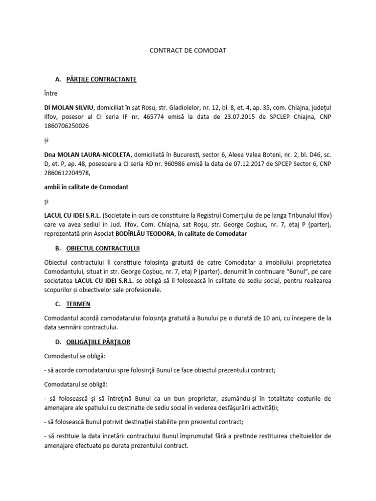 Contract de Comodat | PDF