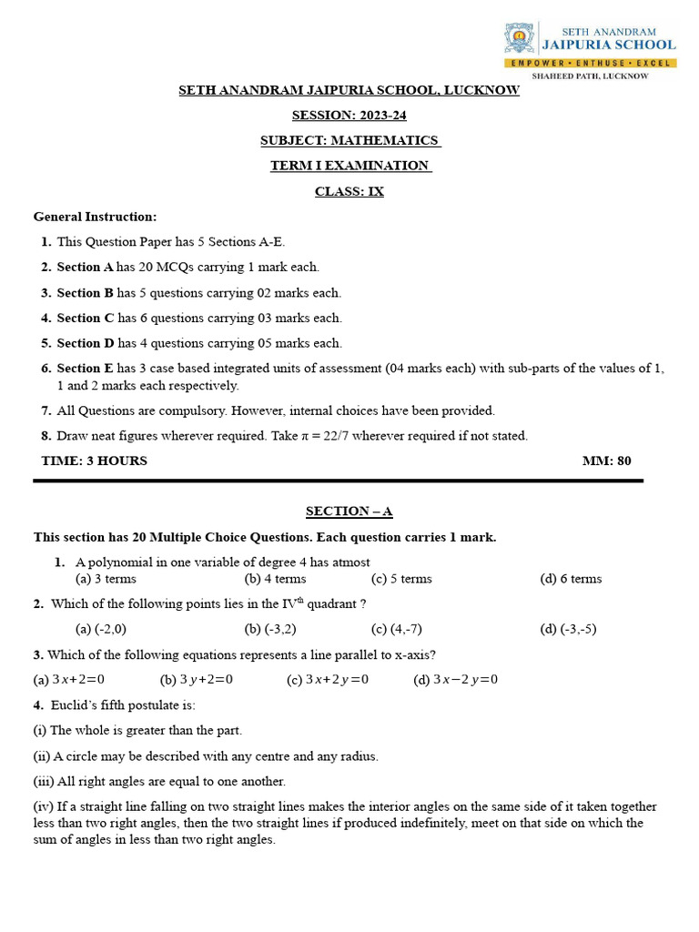 X Term1 Math Sajs | PDF | Cartesian Coordinate System | Numbers
