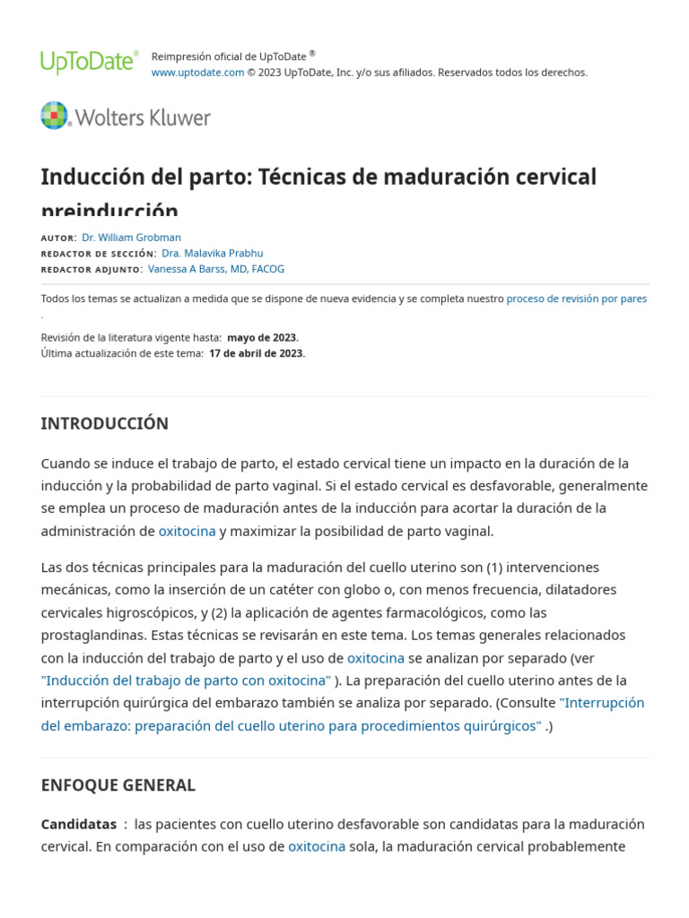 Induction of Labor - Techniques For Preinduction Cervical Ripening ...