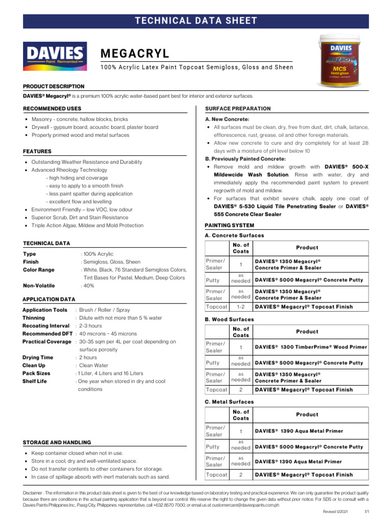 TDS-DV-5X5 Megacryl Topcoat (Sheen-Sg-Gloss) | PDF
