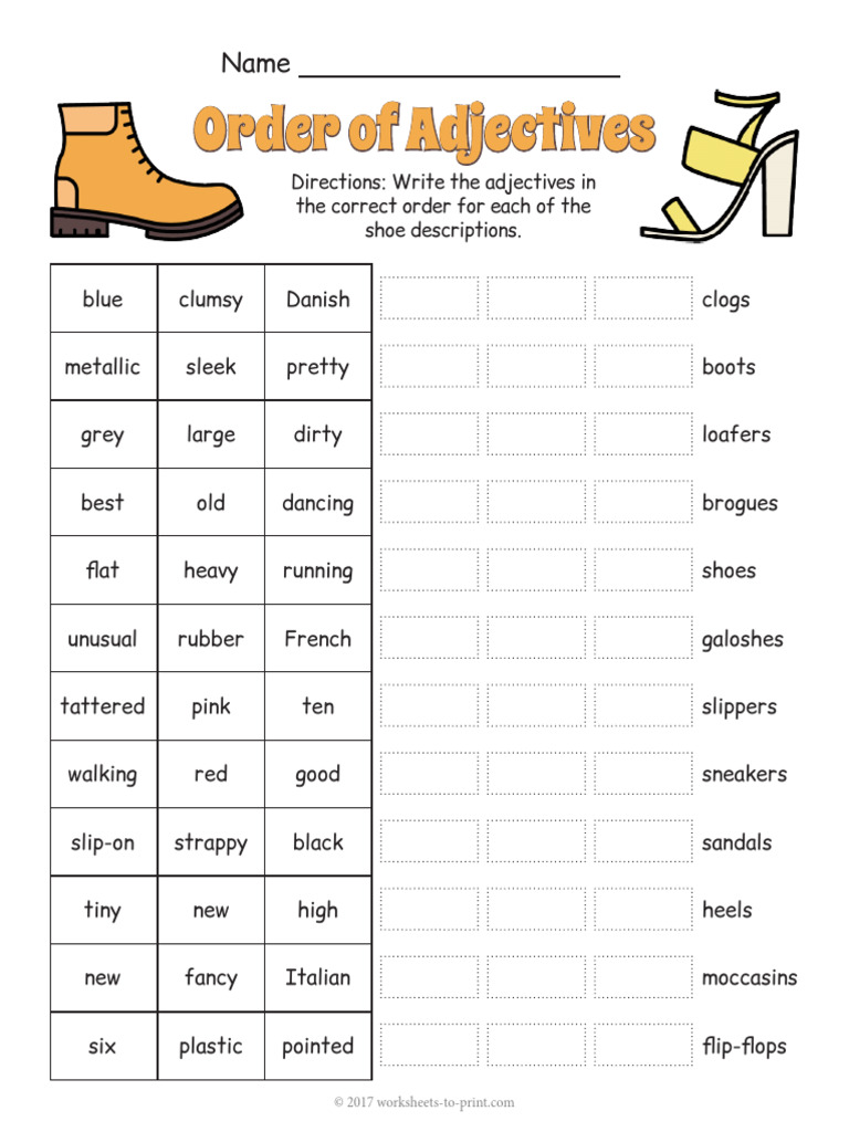 Order of Adjectives worksheetYY | PDF