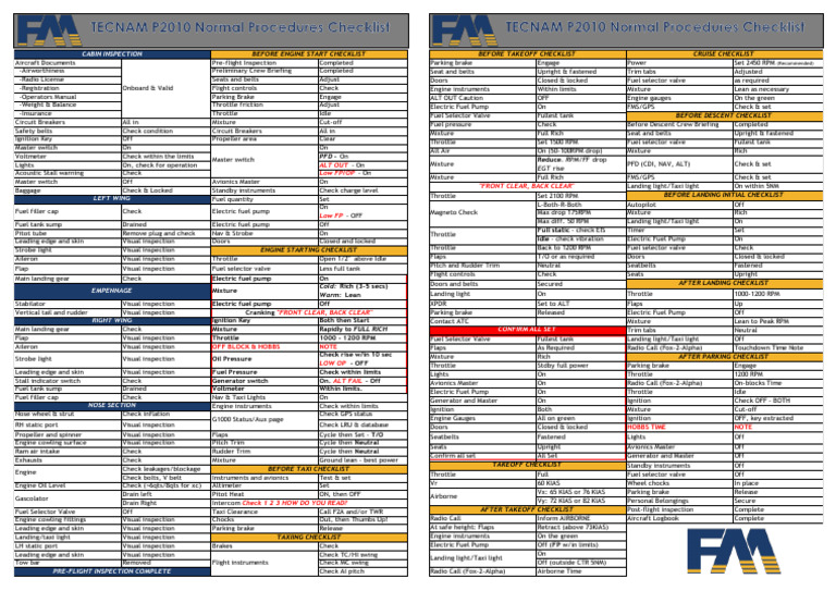 FAA P2010 Normal checklist | PDF | Throttle | Brake