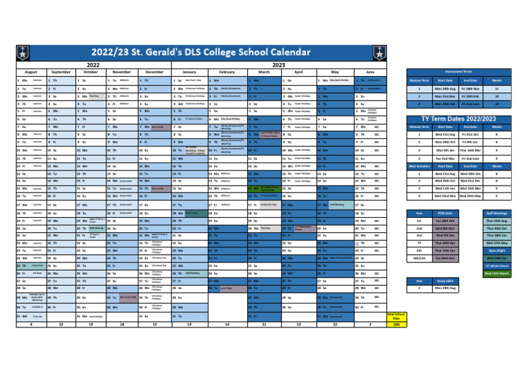 St. Geralds DLS College School Calendar 2022-23 - Website Calendar ...
