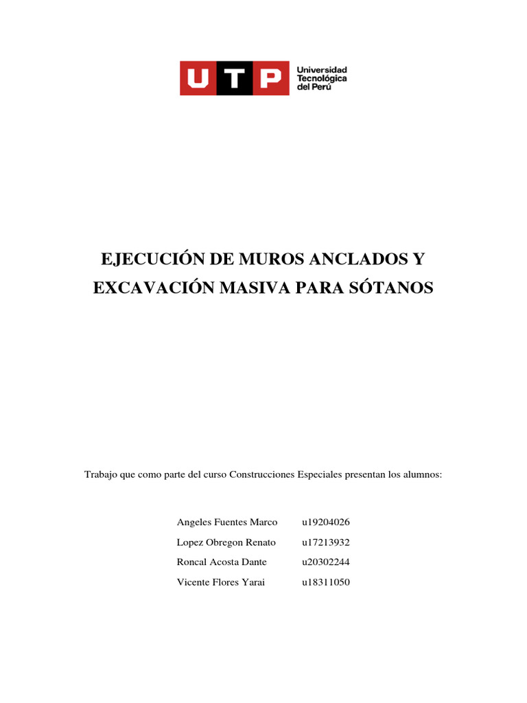 GRUPO 02 - Propuesta de Ejecución Muro Anclado | PDF | Hormigón | Autodesk Revit