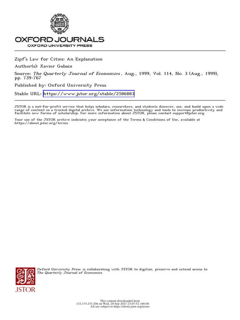 Gabaix Xavier 2019 Zipf s Law For Cities An Explanation Download