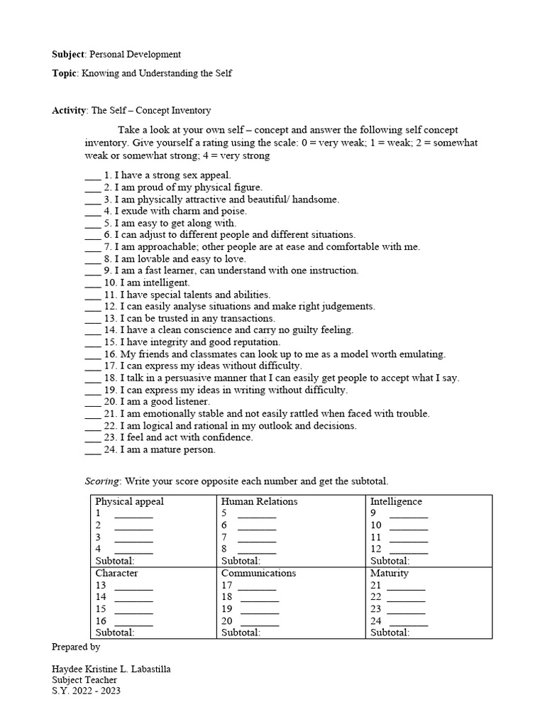 The Self - Concept Inventory | PDF