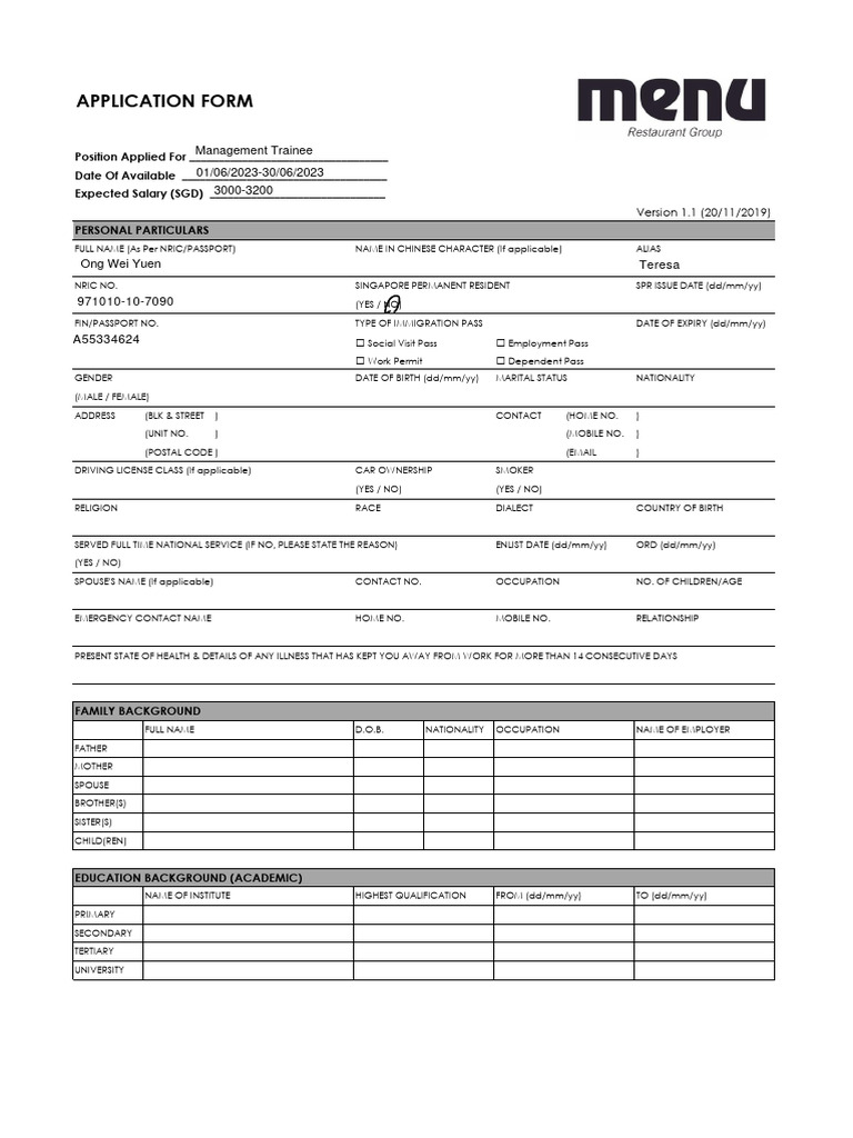 MENU Application Form 2019 Ver 1.1 | PDF