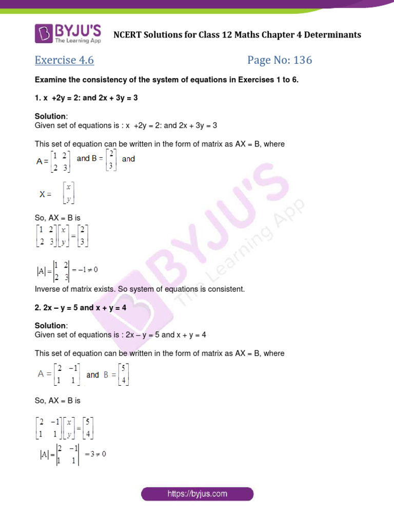NCERT Solutions For Class 12 Maths Chapter 4 Determinants Exercise 4.6 | PDF | Teaching Methods ...