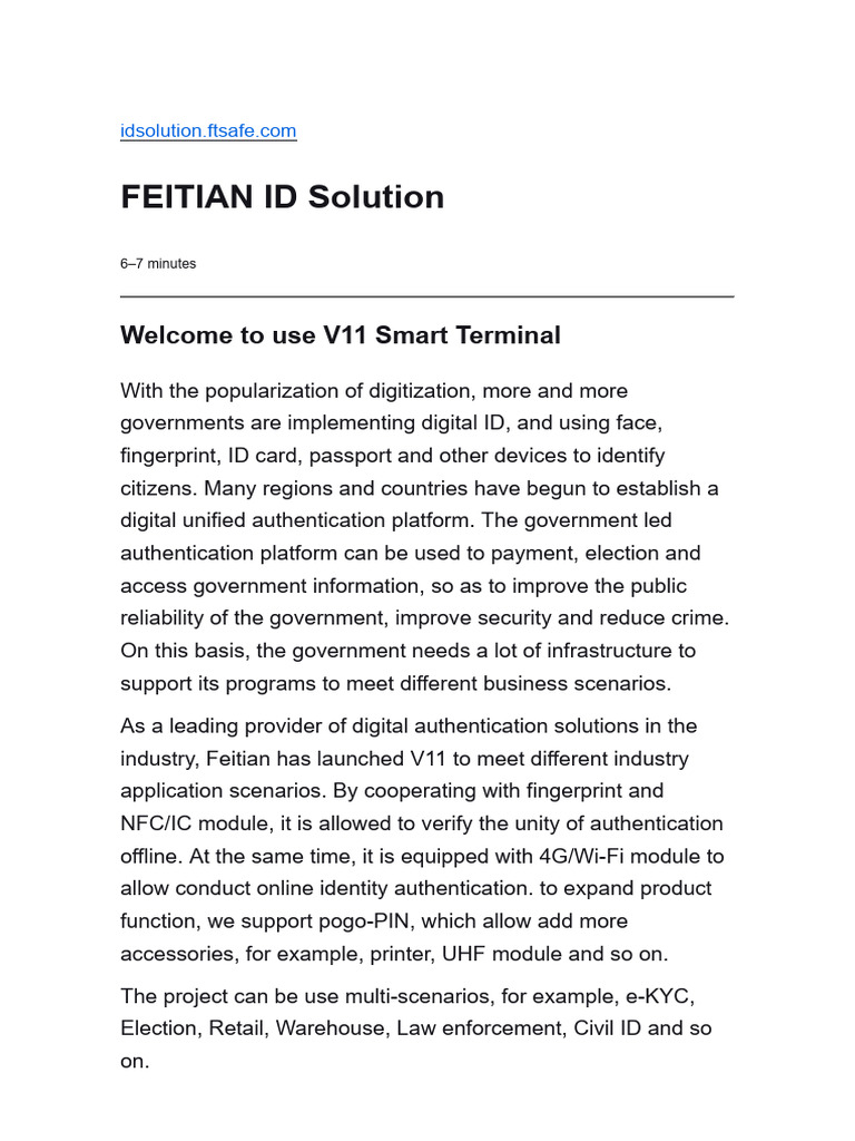 FEITIAN ID Solution V11 Smart Terminal | PDF