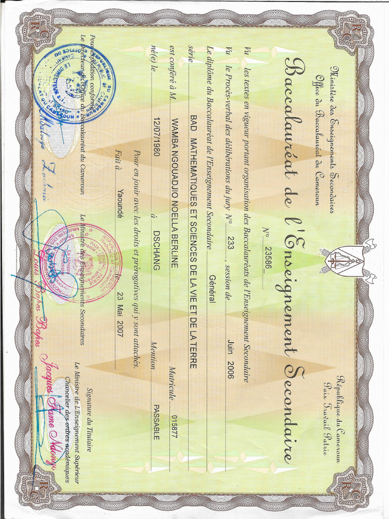 Diplome bac secondaire cameroun | PDF