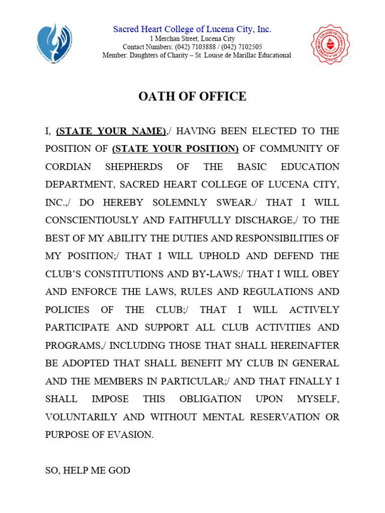 Oath of Office For Faculty Club | PDF | Social Science