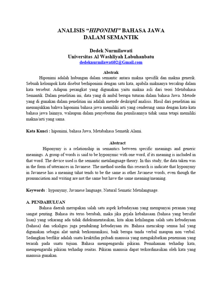 Analisis Hiponimi Semantik | PDF