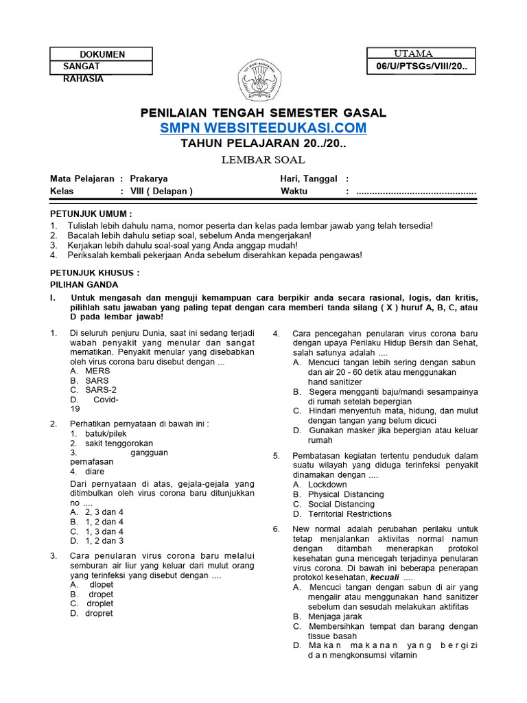 Soal Pts GSL 8 - Prakarya | PDF