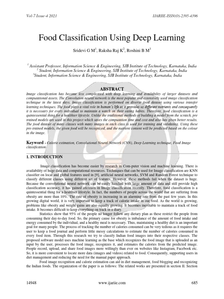 Food Classification Using Deep Learning Ijariie14948 | PDF | Computational Neuroscience | Statistics