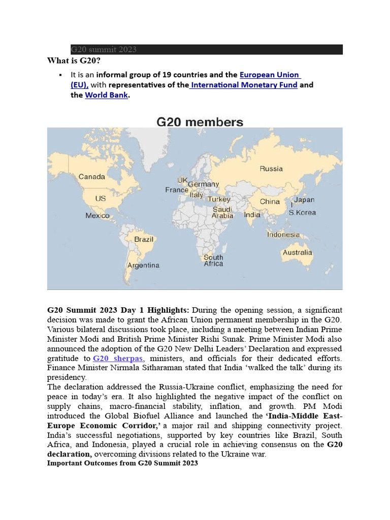 G20 Summit Comprensive Overview | PDF | Narendra Modi | Economies