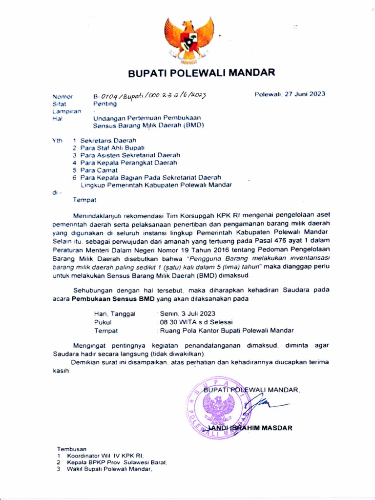 Undangan Pembukaan Sensus BMD_Perangkat Daerah | PDF