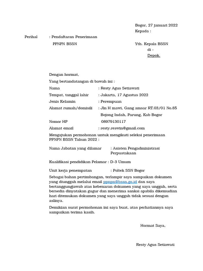 Permohonan PPNPN BSSN 2022 | PDF