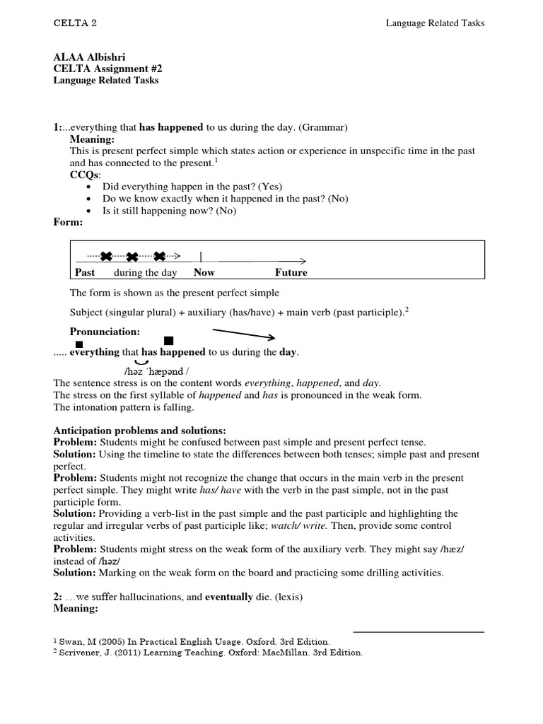 CELTA Assignment 2 Language Related Task | PDF | Verb | Linguistics