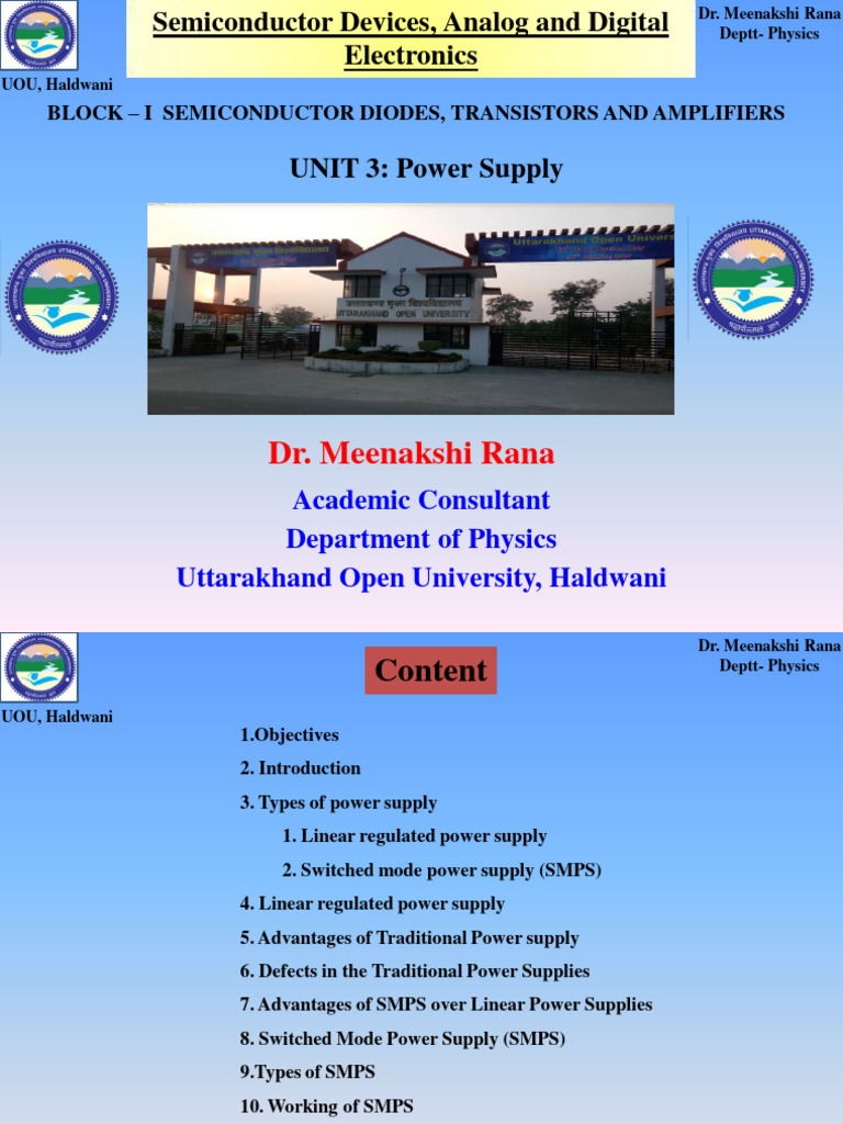 Unit 3 (Power Supply) by Dr. Meenakshi Rana | PDF | Rectifier | Power Supply