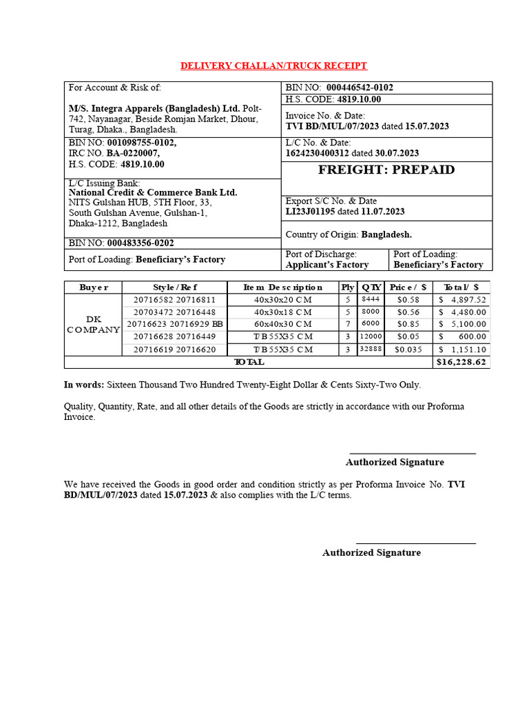 Delivery Challan | PDF | Business | Service Industries