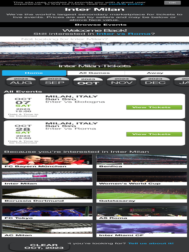 Inter Milan Tickets Buy or Sell Tickets For Inter Milan 2024 Fixtures ...