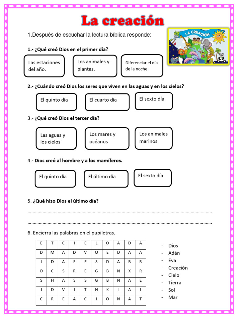 E1 A4 FICHA REL. La Creación de Dios | PDF | Ciencia y matemática