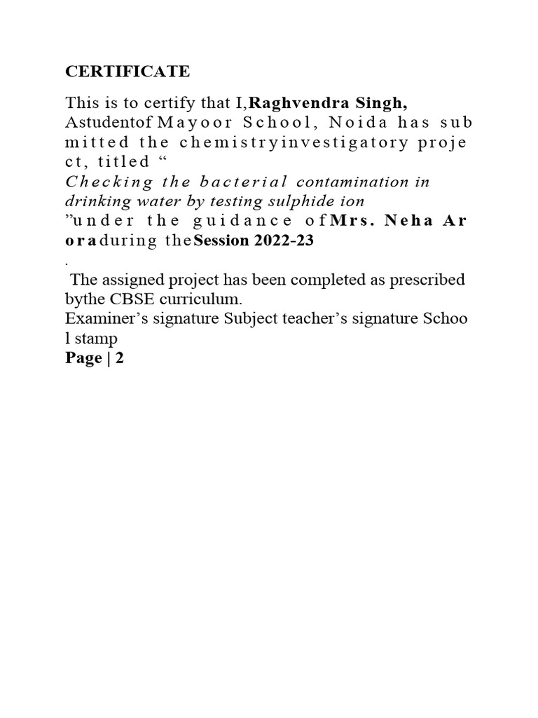 Chemistry Project 1 | PDF | Water | Sulfide