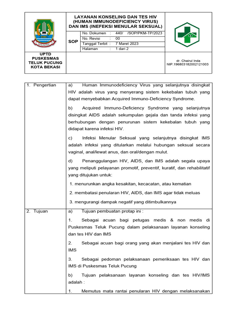Sop Layanan Konseling Hiv Ims SDH Fix | PDF