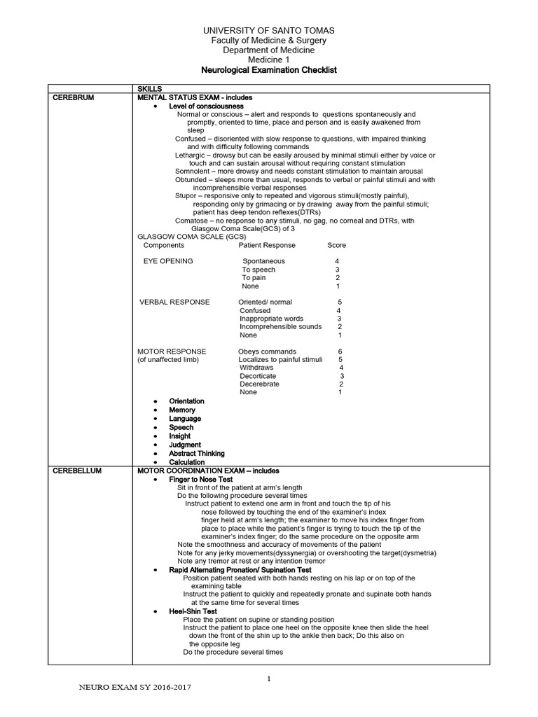 NEUROEXAMCHECKLIST | PDF | Self-Improvement | Science & Mathematics