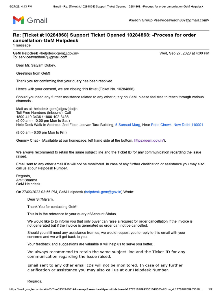 Gem Contract Cancel Request Mail | PDF Gem Contract Cancel Request Mail | PDF