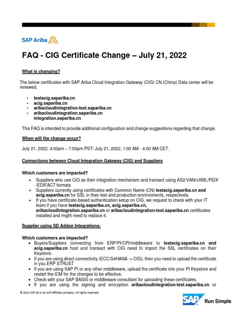 CIG - Certificate Change FAQ - CN - Suppliers | PDF | Public Key Certificate | Telecommunications