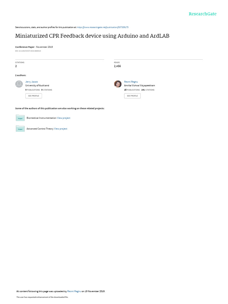 Miniaturized Cpr Feedback Device Using Arduino And Ardlab2019 Pdf Cardiopulmonary