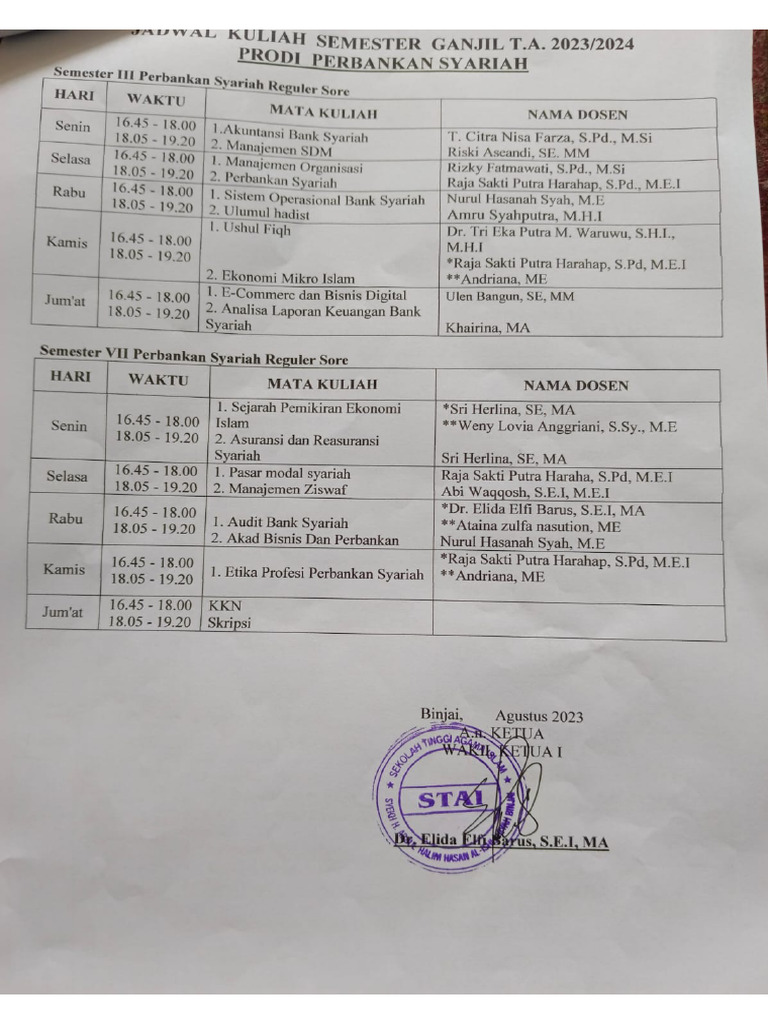 Jadwal Kuliah | PDF