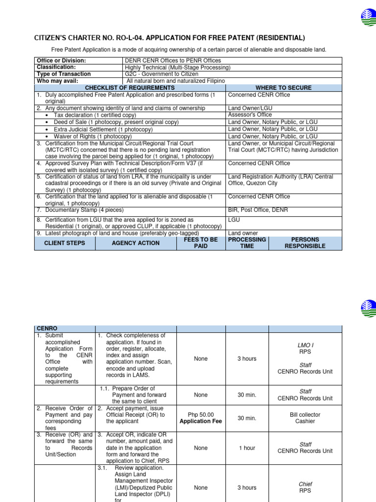 L 04 Application For Free Patent Residential | PDF | Patent | Notary Public