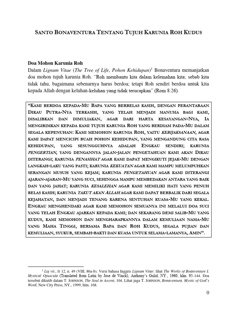 Bonaventura Tujuh Karunia Roh | PDF